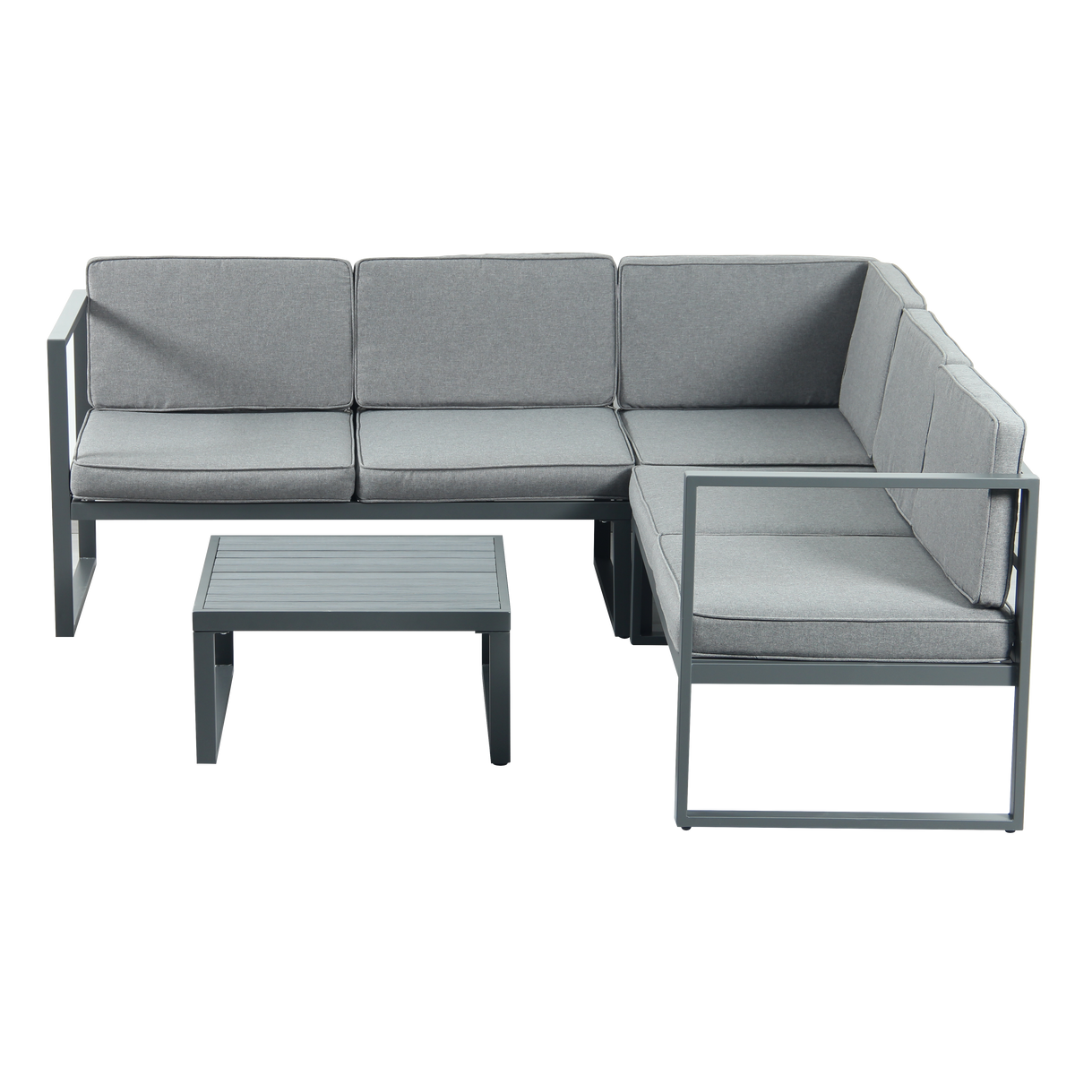 Chester Grey Modern Metal Garden Furniture 5 Seat Corner Sofa and Coff ...